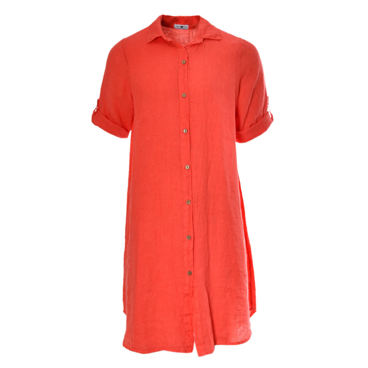 Linnen blouse lang plus maat koraal - Linnen-Kleding.nl